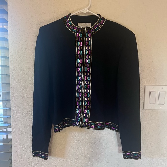 St. John | Jackets & Coats | St John Evening Jeweled Zip Up Sweater ...